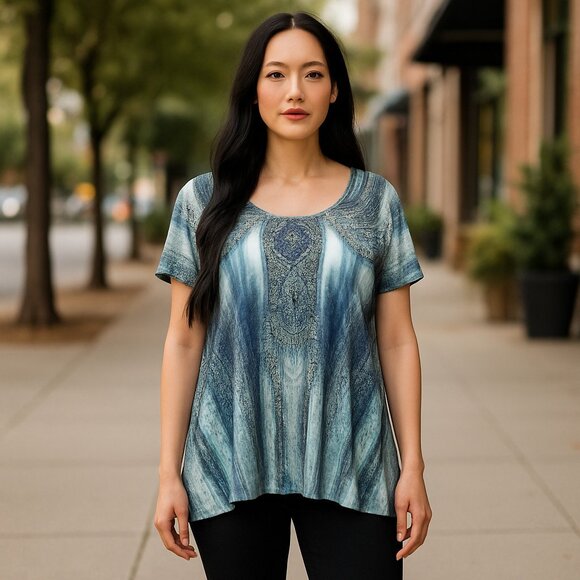 ONE WORLD | Tops | One World Green Blue Paisley Blouse Shirt Top Plus ...